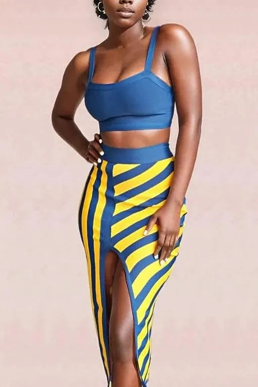 Royal Blue Nadia Bandage Crop Top & Midi Skirt Set | Bodycon Dresses