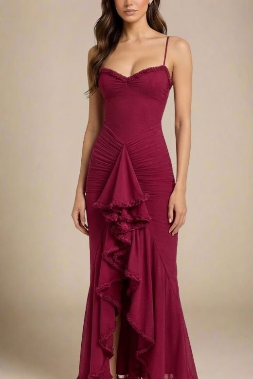 Noah Wine Red Ruffle Dress | Red Party Dress
